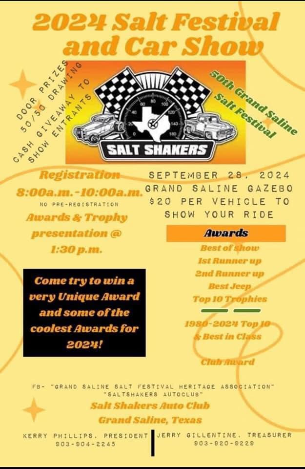 (Sep 28) 2024 Salt Festival and Car Show - Grand Saline, Texas | Events ...